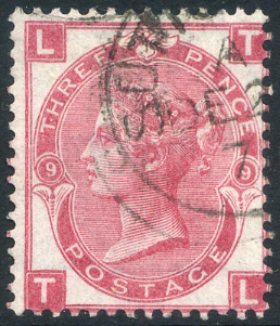 1872 3d Rose plate 9 spray watermark lettered TL (53355)