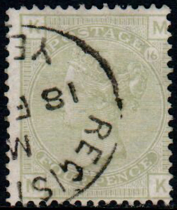 1877 4d Sage-green plate 16 garter watermark lettered MK (57999)