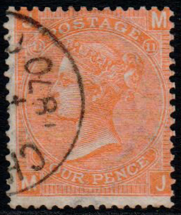 1869 4d Deep vermilion plate 11 garter watermark lettered MJ (61311)