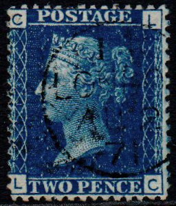 1869 2d Deep blue plate 13 crown watermark lettered LC (62173)