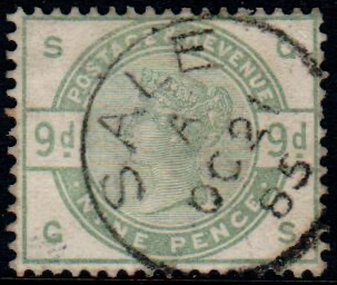1883 9d Dull green crown watermark sideways INVERTED lettered GS (64609)