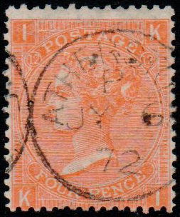 1870 4d Vermilion plate 12 garter watermark lettered KI (65098)