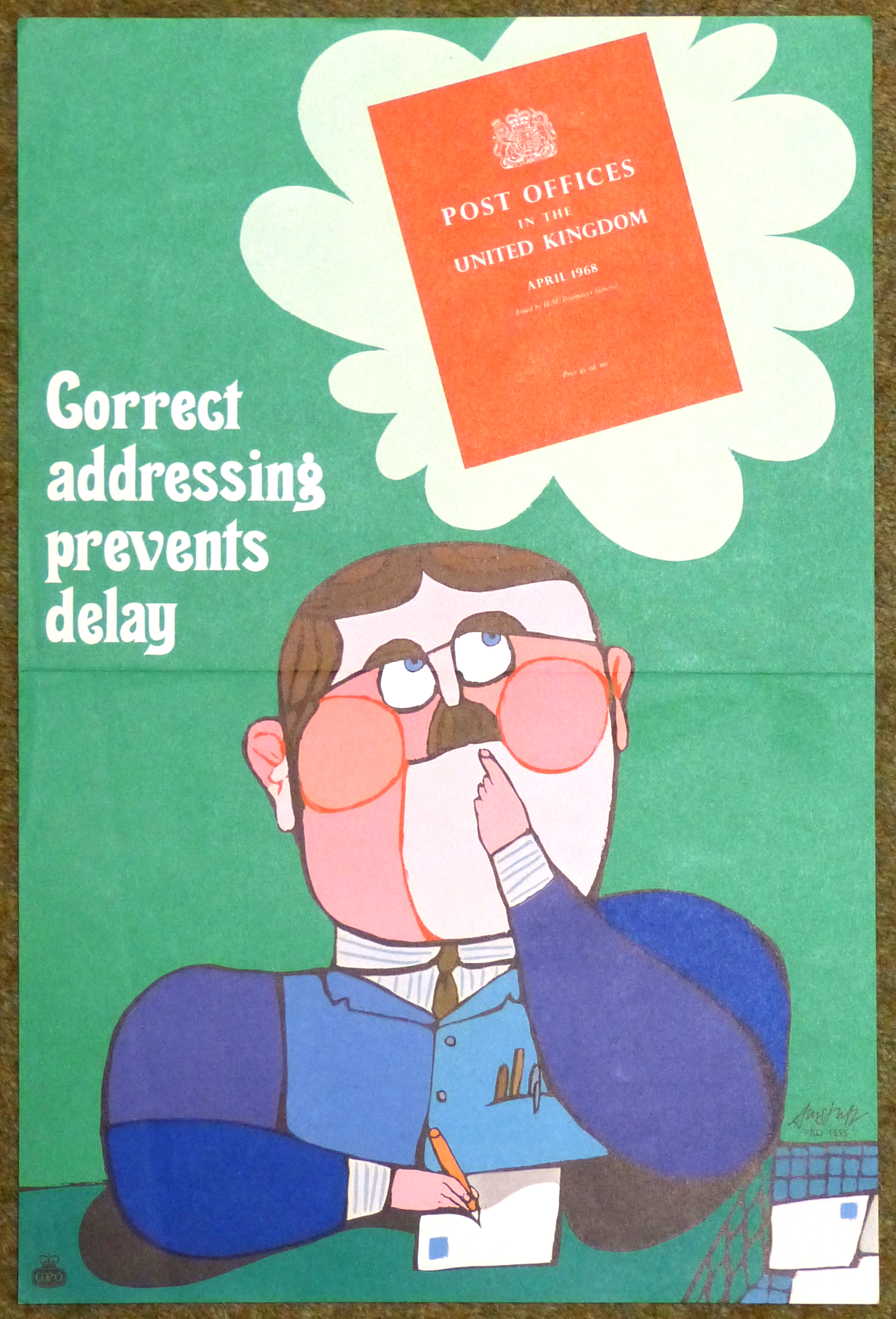 1960's GPO public information poster "CORRECT ADDRESSING PREVENTS DELAY ...