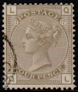 1880 4d Grey-brown plate 17 large garter watermark lettered QL (65618)