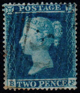 1854 2d Deep blue plate 4 small crown perf 16 lettered BF (66295)