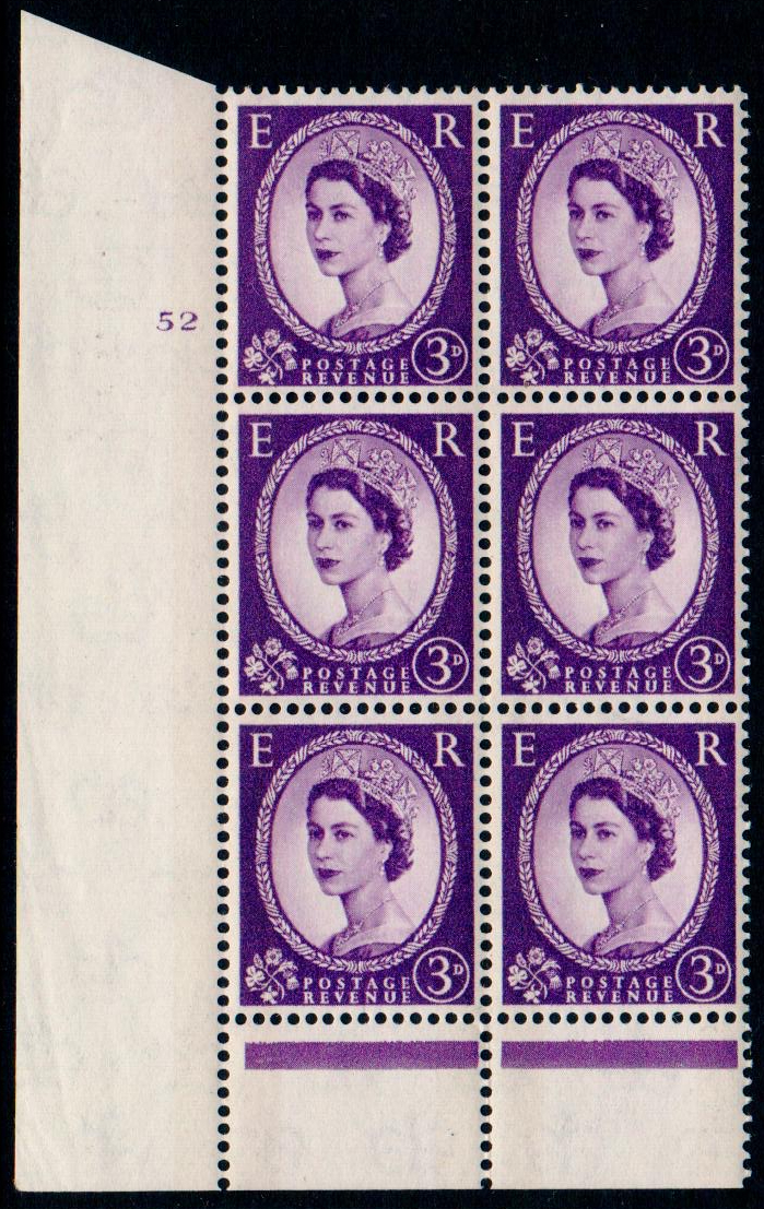 1961 Blue Phosphor 3d Deep lilac (two bands) cream paper (67298)
