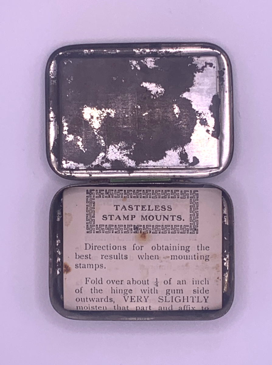 Peerless vintage stamp hinge tin for "tasteless stamp mounts" (65146)
