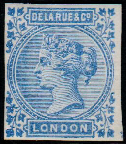 1885 circa De La Rue "Dummy" stamp in blue (54076)