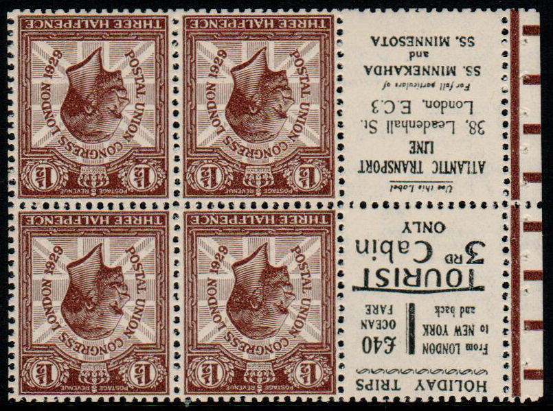 1929 Postal Union Congress 1½d purple-brown watermark inverted (54666)