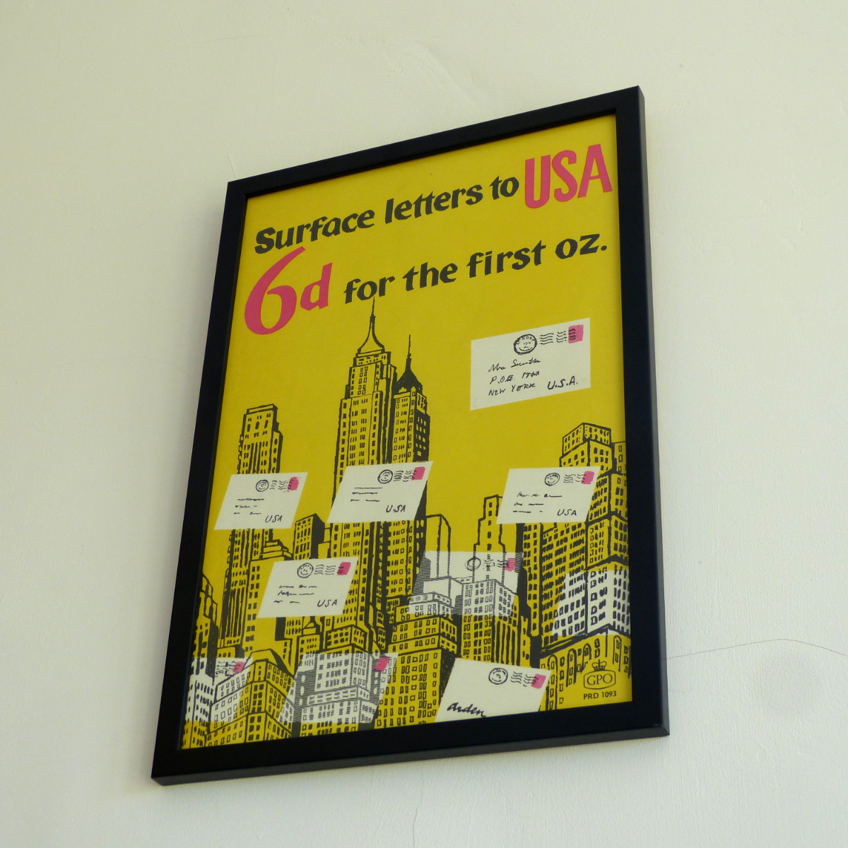 1960 GPO public information poster "surface letters to USA 6d for first ...