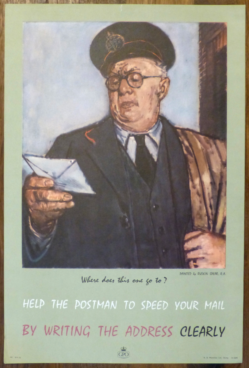 1950's GPO public information poster "HELP THE POSTMAN TO SPEED YOUR ...