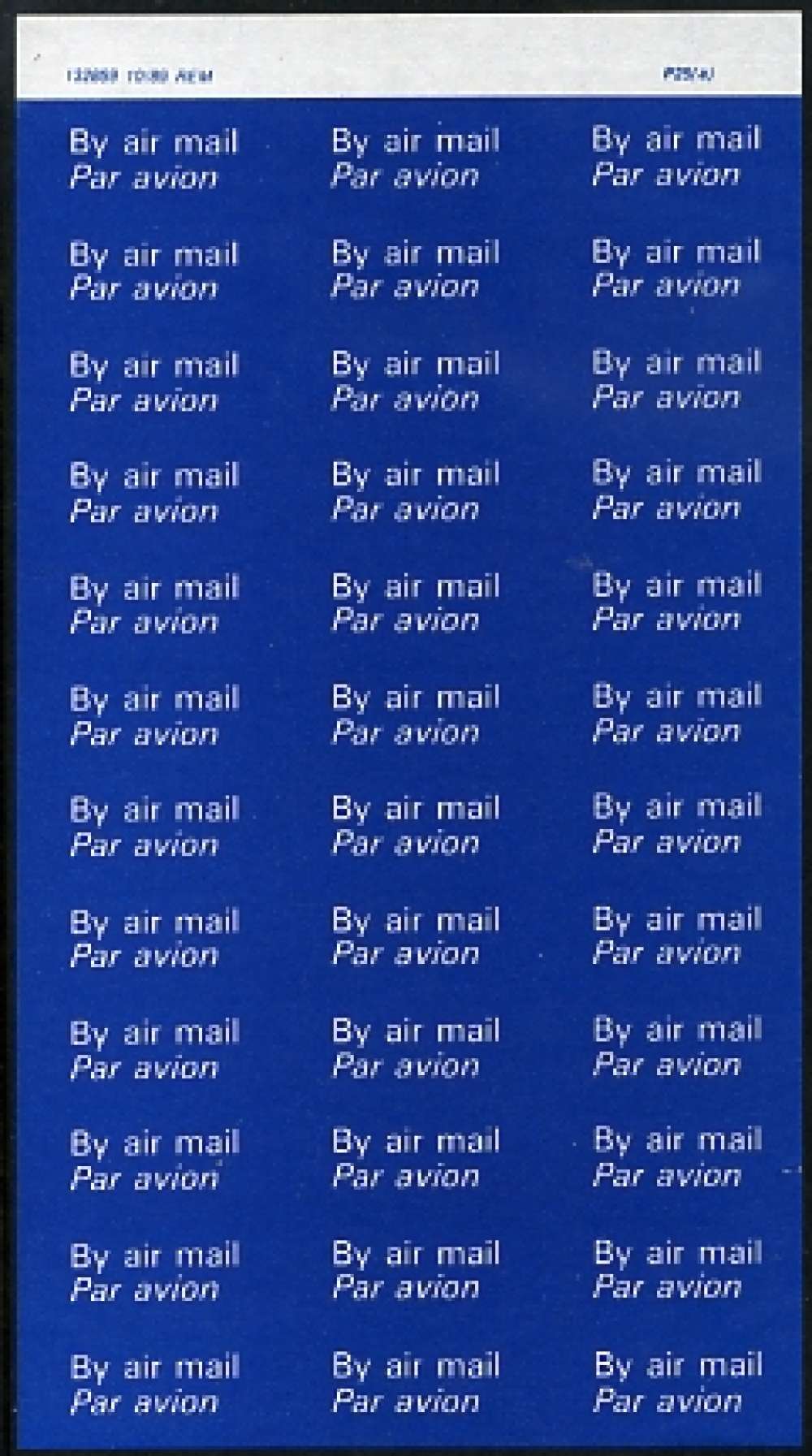 1989 Air Mail label sheet of 36 printed by Remploy Ltd on PVA gummed ...