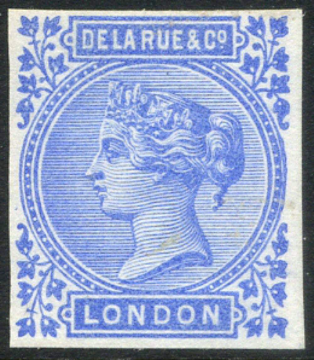 1885 circa De La Rue "Dummy" stamp in blue (54076)