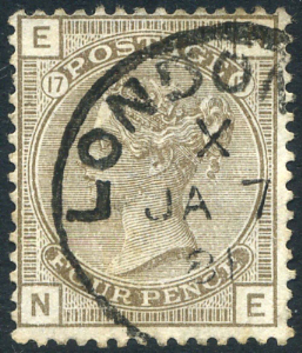 1880 4d Grey-brown plate 17 crown watermark lettered NE (55217)