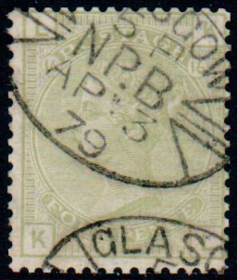 1877 4d Sage-green plate 16 garter watermark lettered KL (58633)