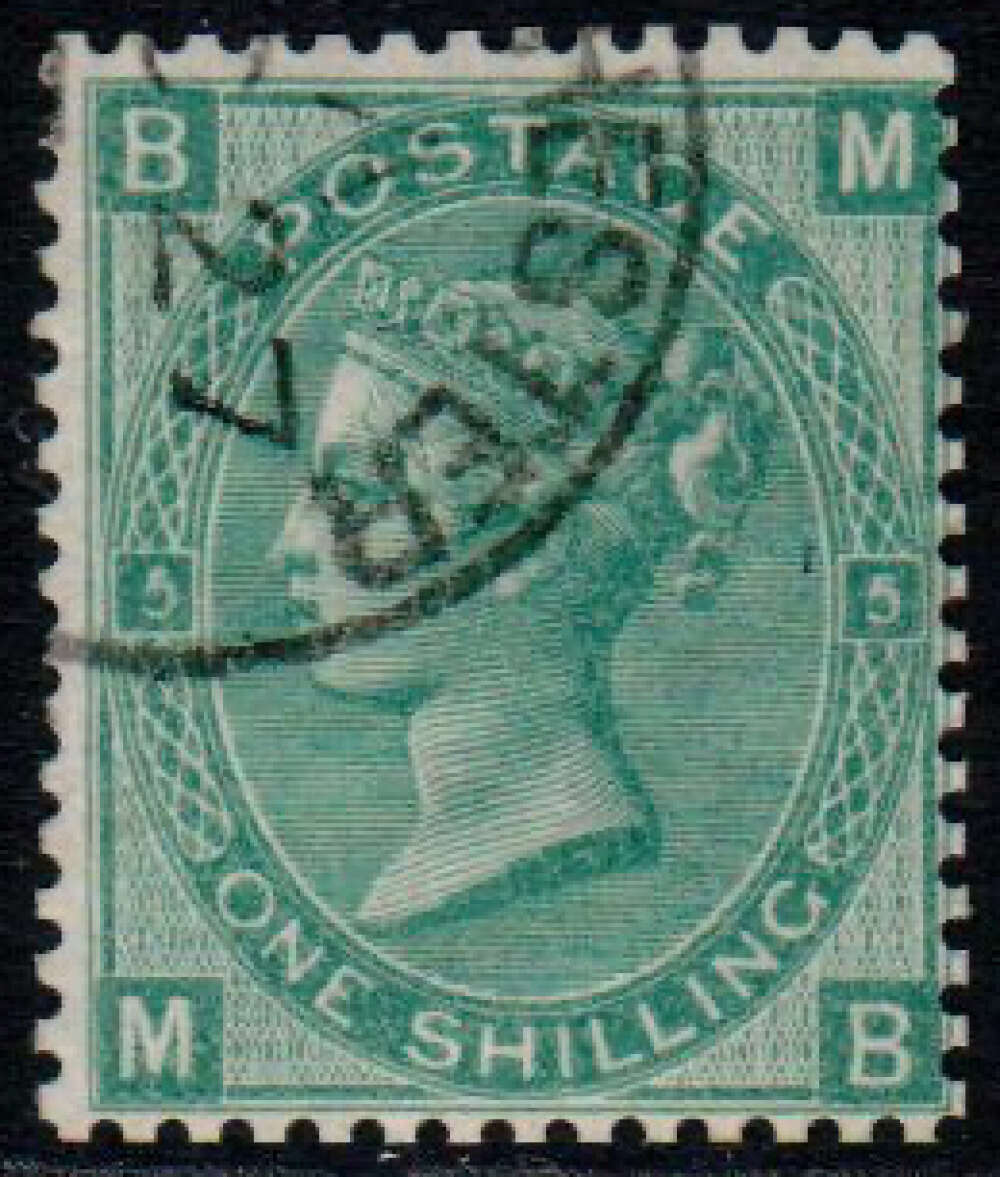 1871 1s Green plate 5 spray watermark lettered MB (62039)
