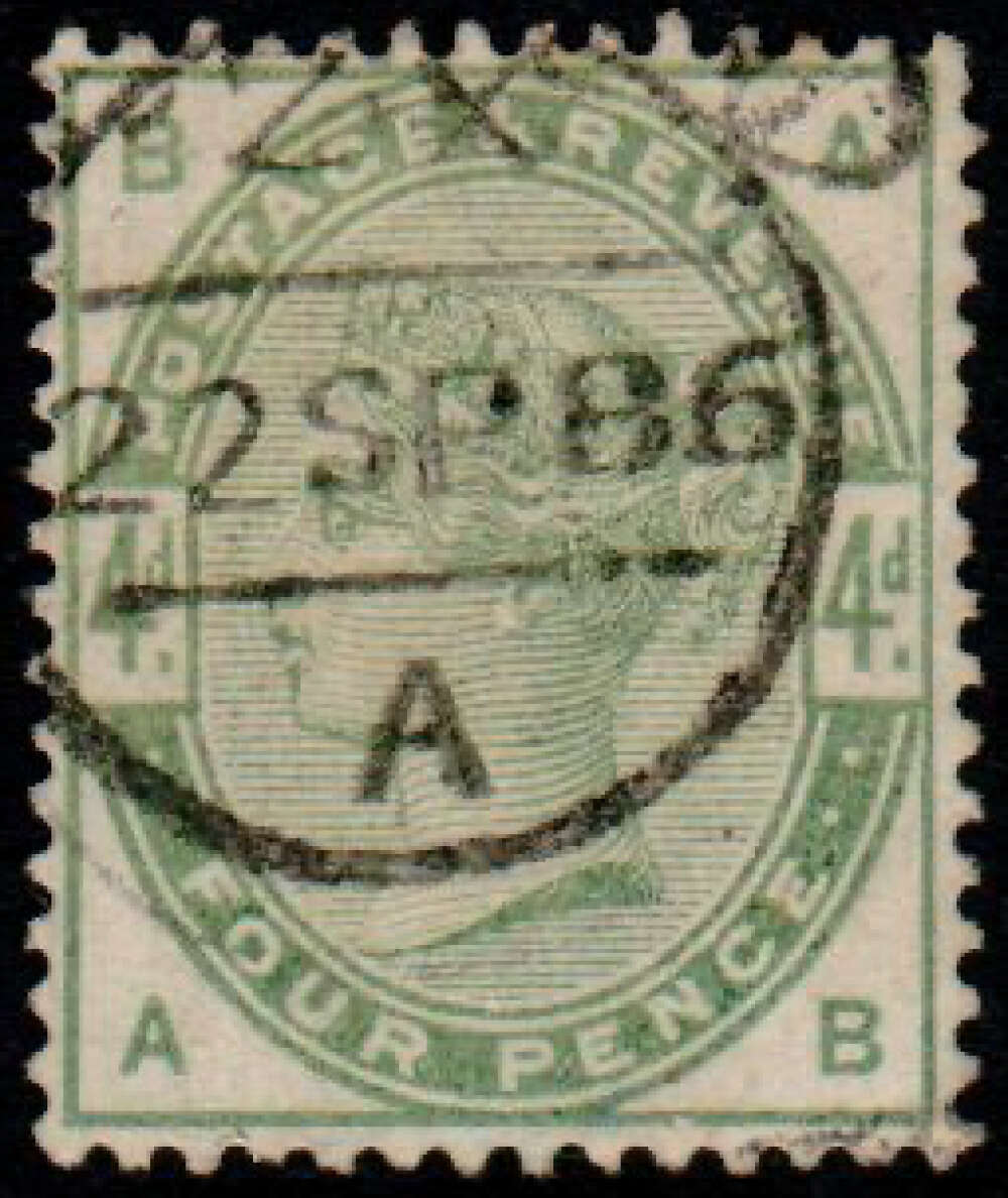 1884 4d Dull green crown watermark lettered AB (63362)