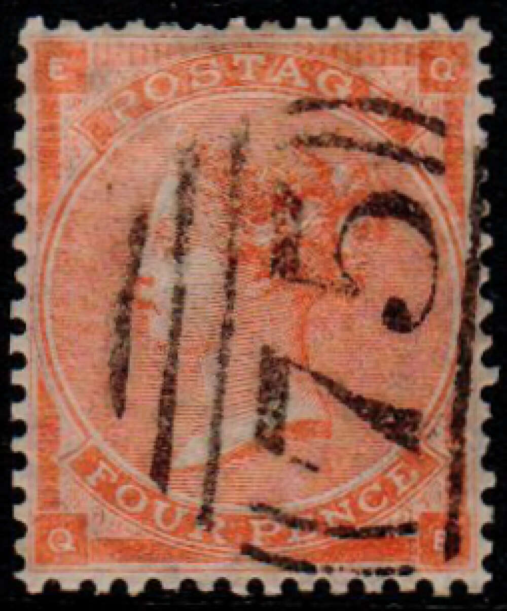 1862 4d Bright red plate 3 garter watermark lettered QE (63630)
