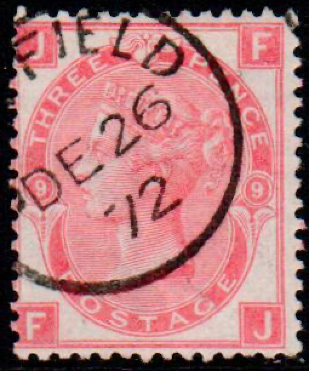1872 3d Rose plate 9 spray watermark lettered FJ (63816)