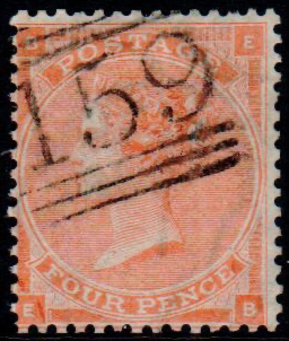 1862 4d Bright red plate 3 garter watermark lettered EB (63946)