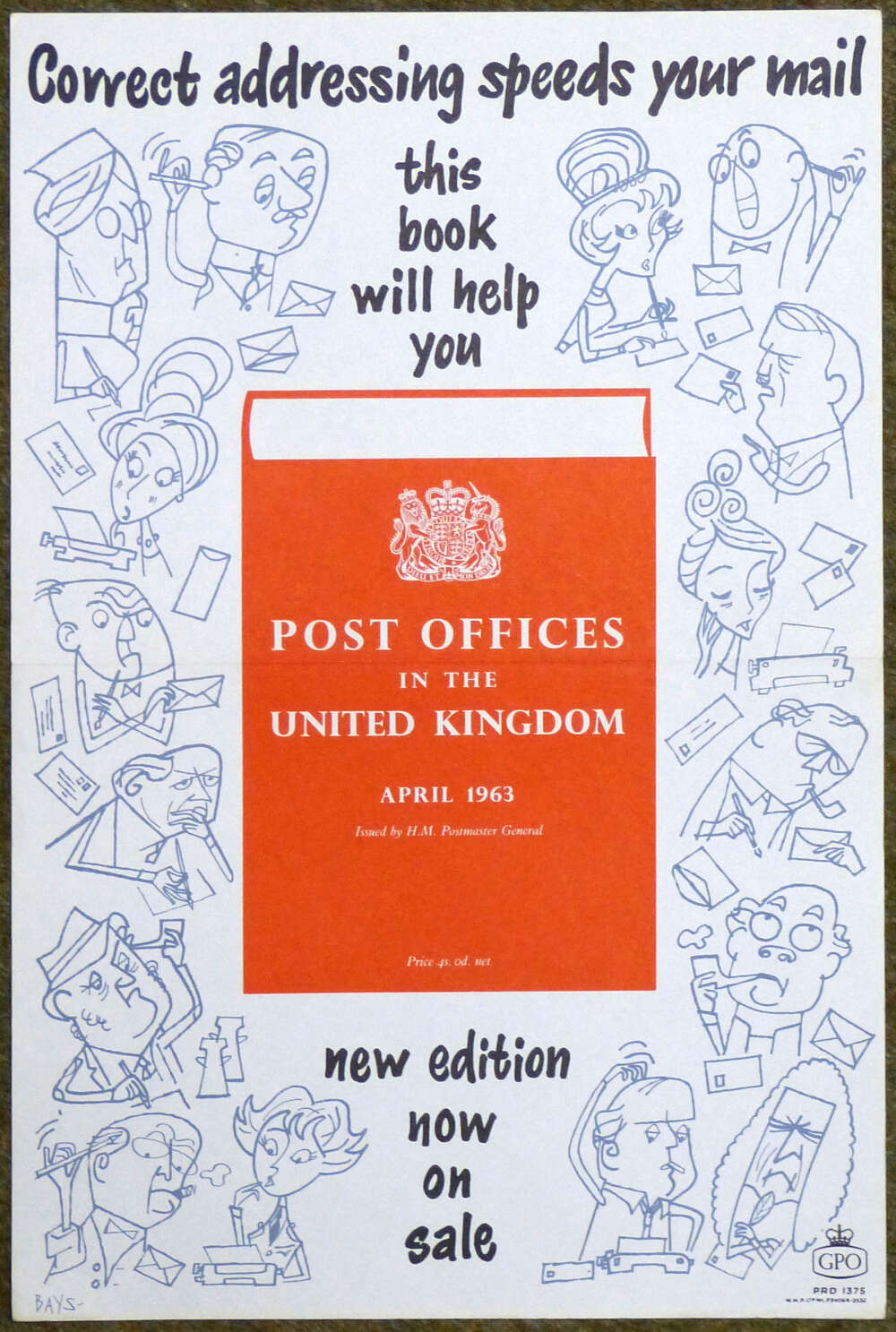 1960's GPO public information poster "CORRECT ADDRESSING SPEEDS YOUR ...