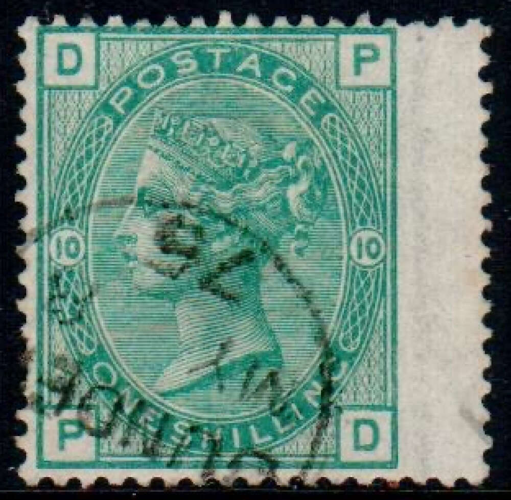 1874 1s Green plate 10 spray watermark lettered PD (66712)