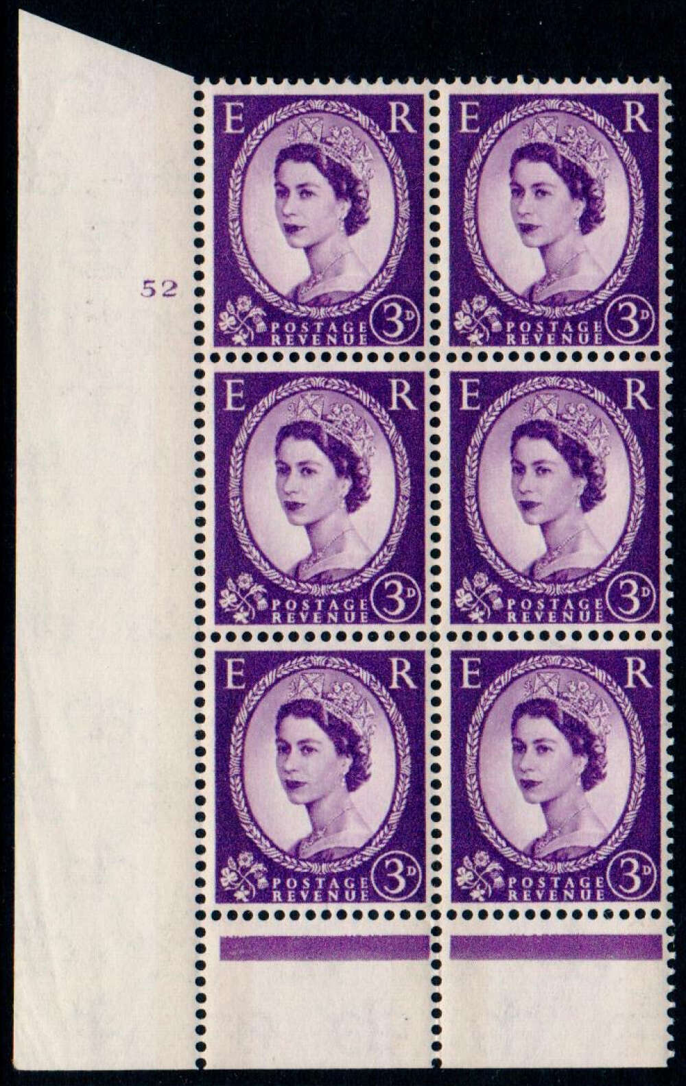 1961 Blue Phosphor 3d Deep lilac (two bands) cream paper (67298)