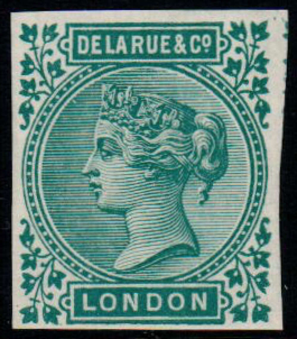 1885 circa De La Rue "Dummy" stamp in green (61817)