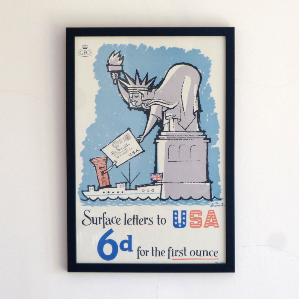 1959 GPO public information poster "surface letters to USA 6d for first ...
